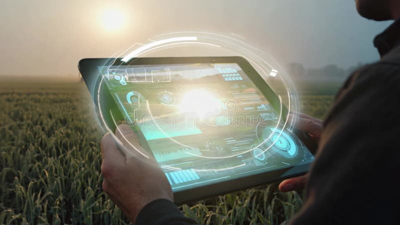 Futuristic Agricultural Technology: Tablet Analyzing Data in a Rural ...