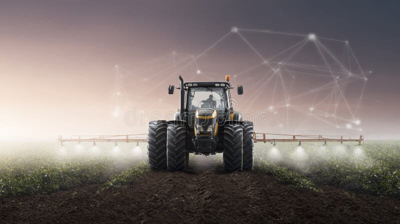 Advanced Agricultural Tractor Cultivating a Vast Field Integrated with ...