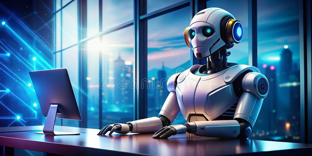 Advanced AI Assistant Robot a Futuristic Programmer Leverages ...