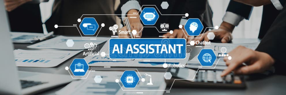 Advanced AI Assistant Technology in Business Environment Showcasing ...