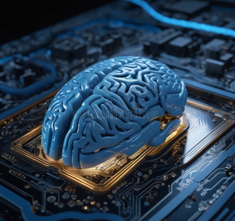 Advanced AI Brain with Golden Circuits Stock Image - Image of synthetic ...