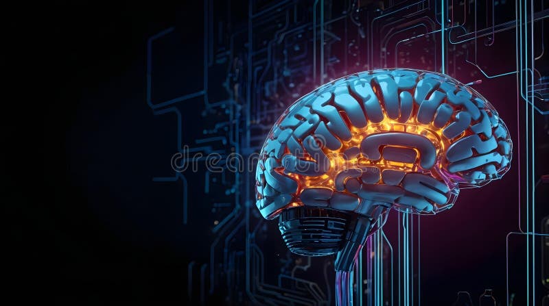 Advanced AI Brain with Interconnected Circuits and Neon Data Streams ...