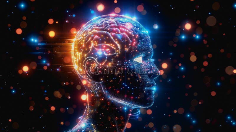 Advanced AI with Bright Neon Lights and Digital Particles Stock Photo ...