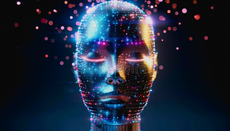 Advanced AI with Bright Neon Lights and Digital Particles Stock Photo ...