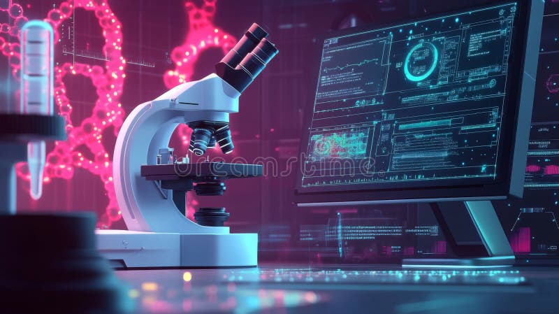 Advanced Ai Driven Bioinformatics And Computer Analysis In A Laboratory Setting Stock Image