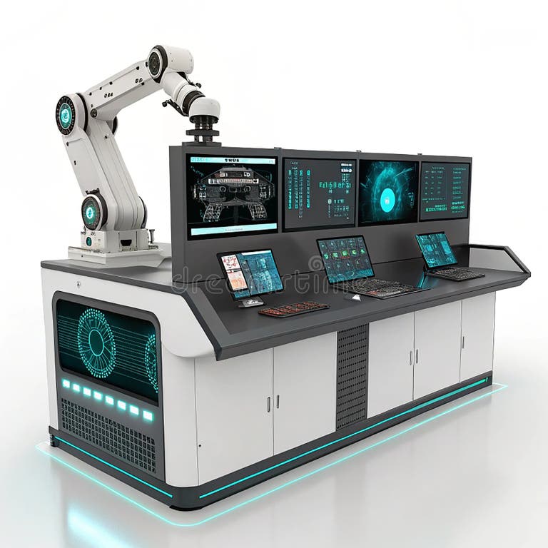 Futuristic AI Powered Lab Station Stock Illustration - Illustration of ...