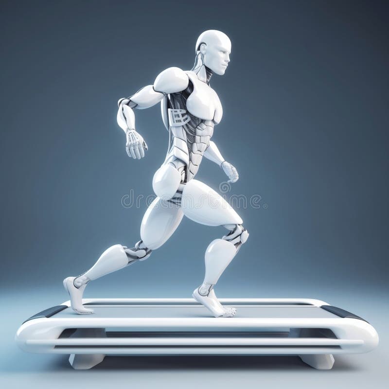 Advanced AI: Futuristic Humanoid Robot Training on Treadmill for Quick ...