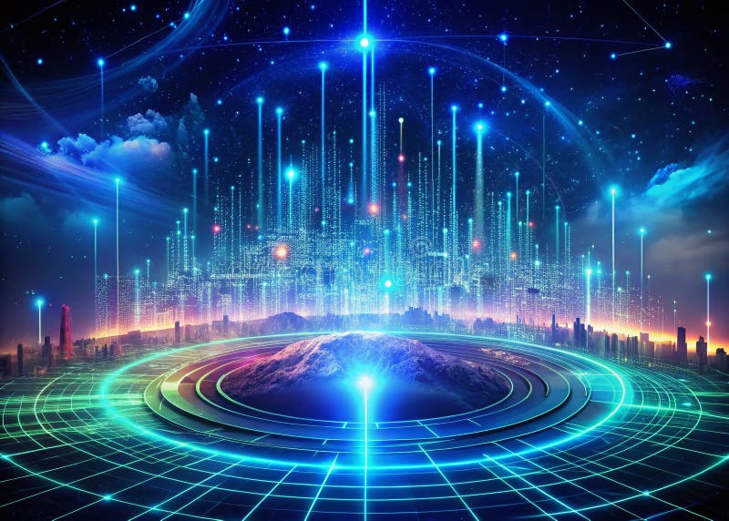 Advanced AI Hologram System Scans for Cyber Threats in a Dark Digital Night Scene Visualizing ...