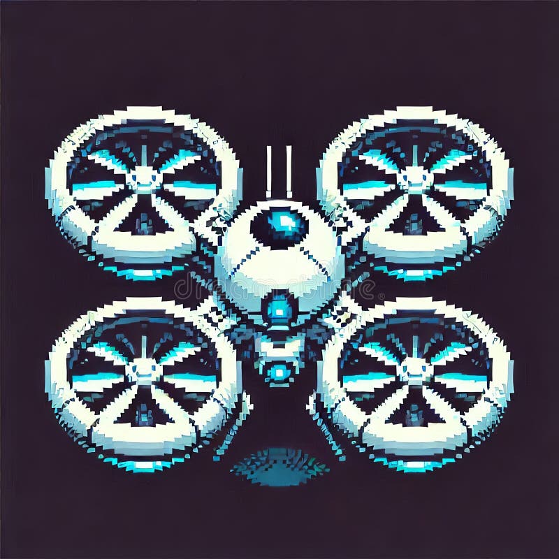 Advanced AI Hover Drone in Pixel Art Stock Illustration - Illustration ...