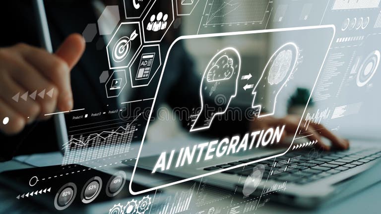 Advanced AI Integration Concept with Digital Interface and Data Visualization for Modern ...