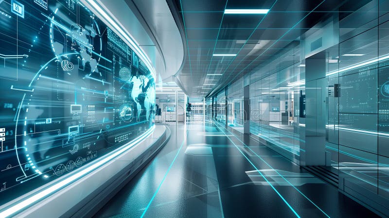 An Advanced AI Operated Medical Facility with Abstract, Flowing Digital ...