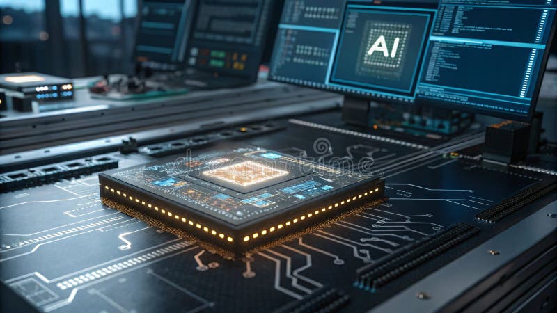 Advanced AI Processor Chip on Motherboard Futuristic Technology Data ...
