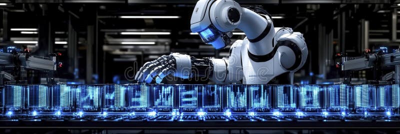 Advanced AI Robot Assembling Data Modules Precisely Stock Illustration ...