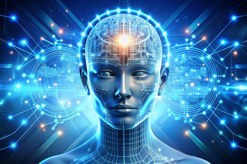 Advanced AI Robot with Digital Neural Connections and Glowing ...