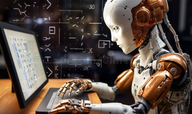 Advanced AI Robot Engaged in Mathematics, Attending a Class with a ...