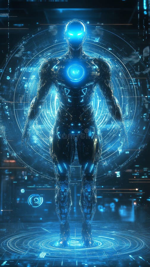 Advanced AI Robot with Illuminated Core Technology Stock Image - Image ...