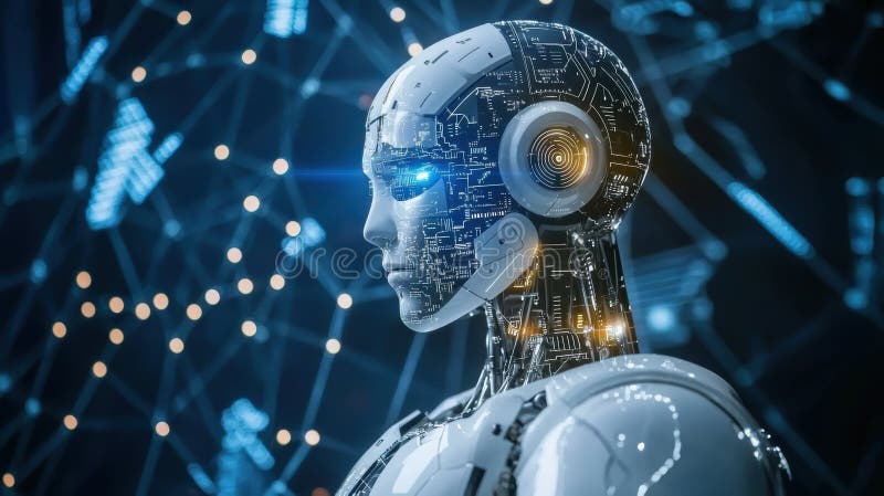 Advanced AI Robotic Head, Futuristic Technology Concept Stock ...