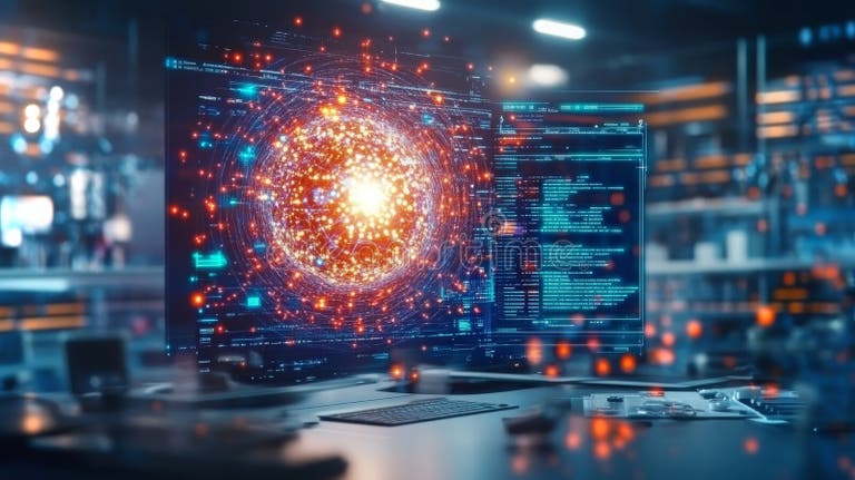 Advanced Ai Simulation Showcases Intricate Particle Interaction In A High Tech Laboratory