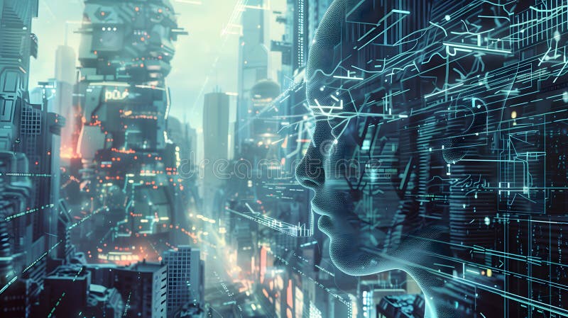 Advanced AI Society Urban Innovation Holographic Stock Illustration ...