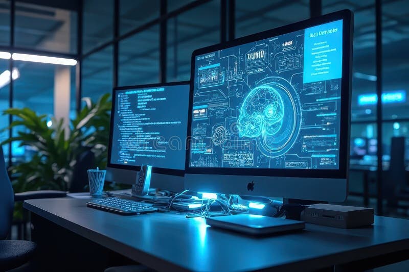 Advanced AI Support in Business Operations Stock Illustration ...