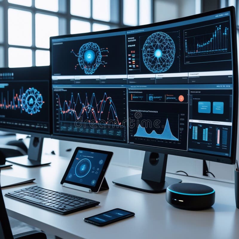 Advanced Analytics Setup: Multiple Screens for Data Visualization Insights. Stock Photo - Image ...