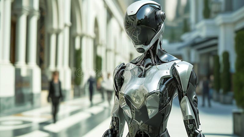 Advanced Android on a City Street Stock Illustration - Illustration of ...