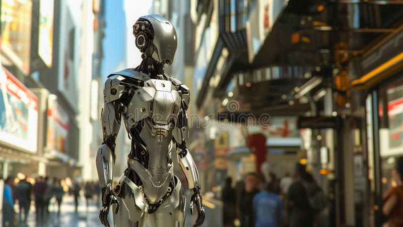 Advanced Android on a City Street Stock Illustration - Illustration of ...