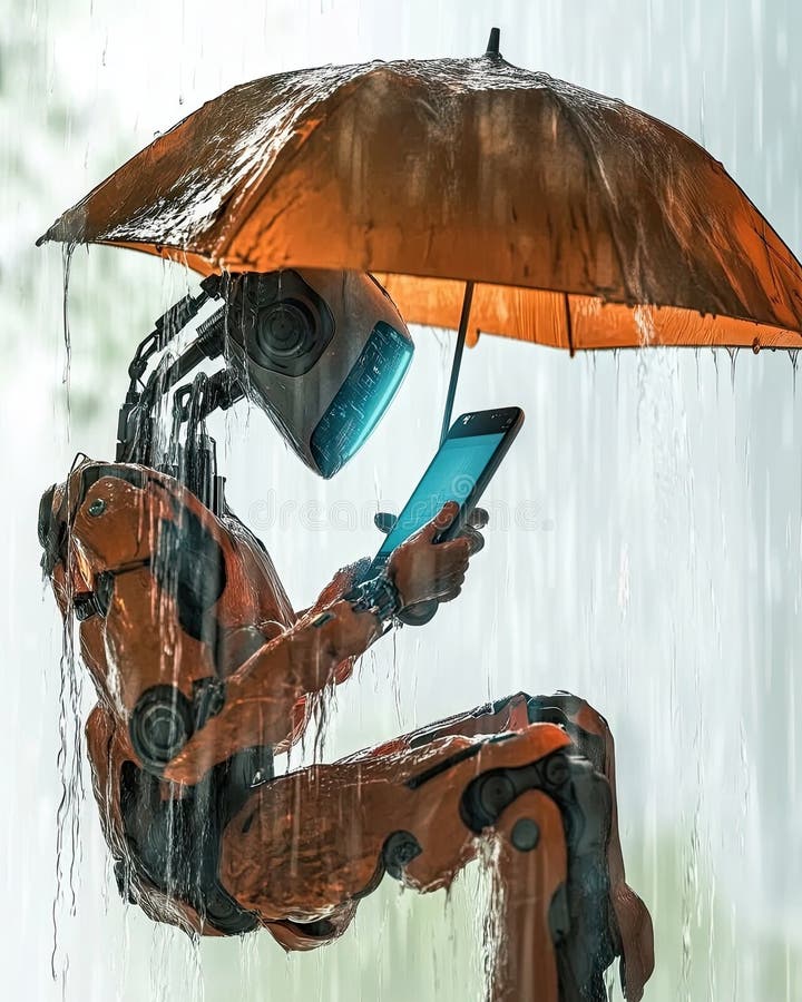 Advanced Android with Digital Umbrella Under Virtual Rain in a ...