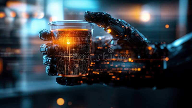 Advanced Android Holds a Virtual Cup of Coffee in a Futuristic ...