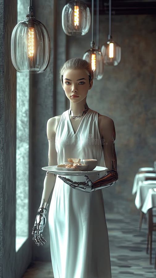 Advanced Android Holds a Virtual Cup of Coffee in a Futuristic ...