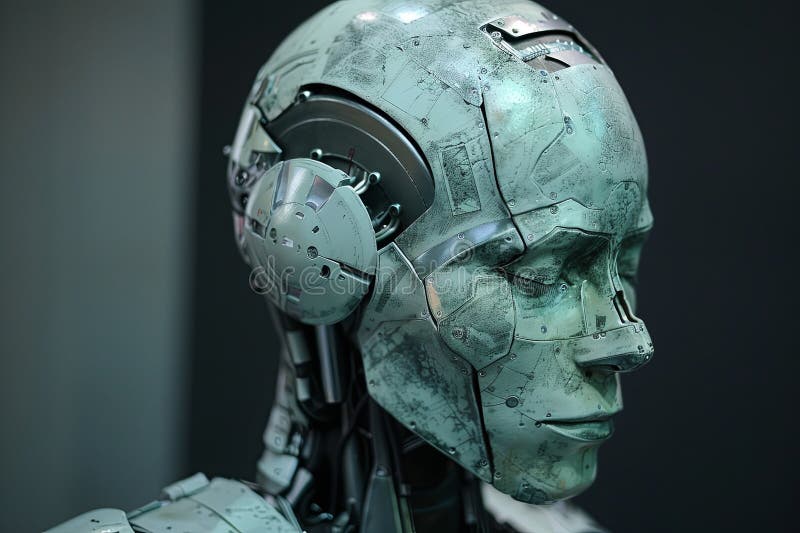 Advanced Android Robot Humanoid Head Close-Up Stock Illustration ...