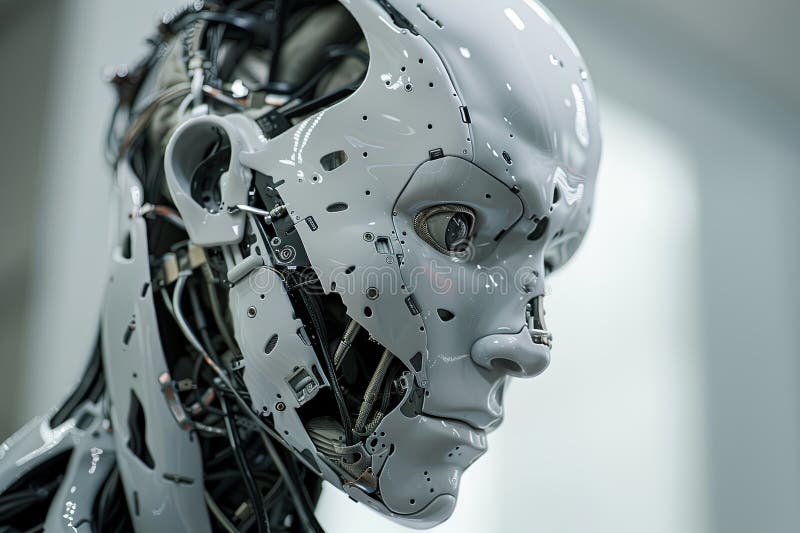 Advanced Android Robot Humanoid Head Close-Up Stock Illustration ...