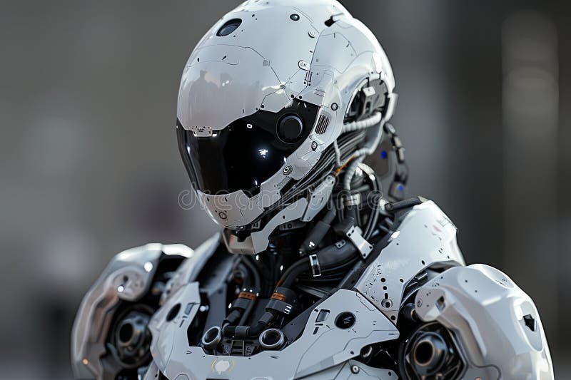 Advanced Android Robot Humanoid in a White Helmet Stock Illustration ...
