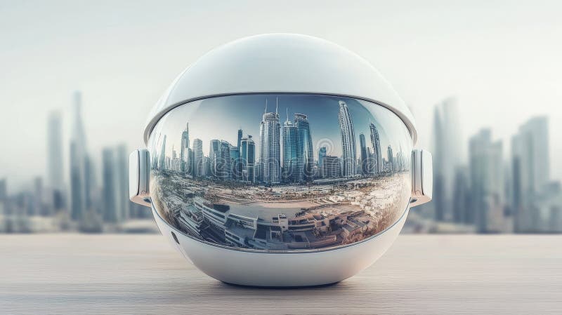 Advanced AR Glasses Displaying a City Skyline Featuring Contemporary ...