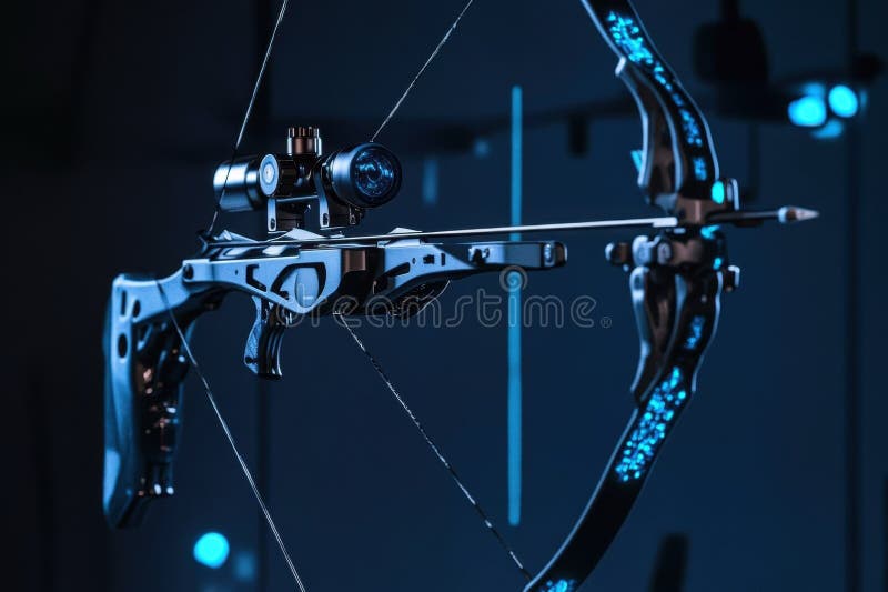 Advanced Archery Equipment Showcased in an Illuminated Indoor Range ...