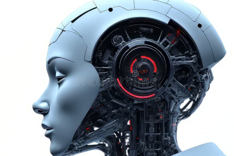 Advanced Artificial Intelligence Robot Head a Profile of Futuristic ...