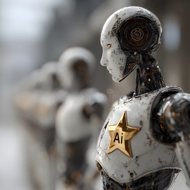 An Advanced Artificial Intelligence Robot Stands Strong, Its Metallic ...