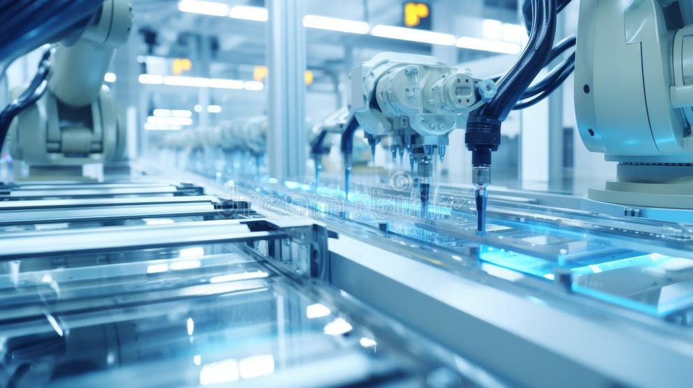 An Advanced Assembly Line Utilizes Robotic Manipulators To Efficiently ...