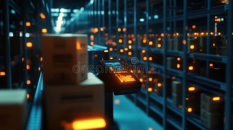 Advanced Automated Warehouse with Digital Inventory System Stock Photo ...