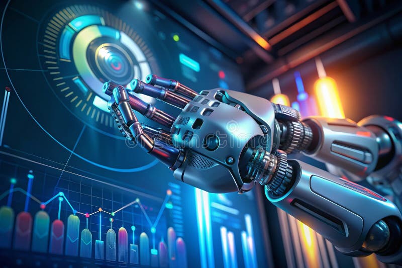 Advanced Automation in the Modern Workplace Robotic Hand Analyzes Data ...