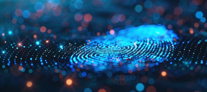 Advanced Biometric Cybersecurity Glowing Blue Digital Fingerprint ...