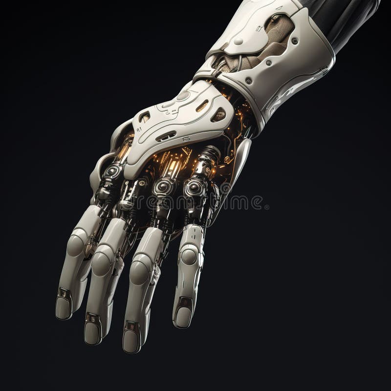 Advanced Bionic Hand with Illuminated Joints and Gold Accents. AI ...