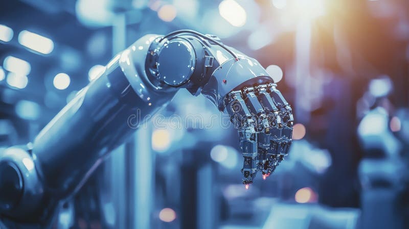 Advanced Bionic Hand in a Vibrant Blue Environment Stock Illustration ...