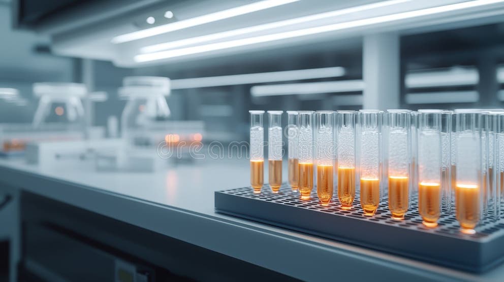 Advanced Biotech Research Station Featuring Array of Glowing Test Tubes ...