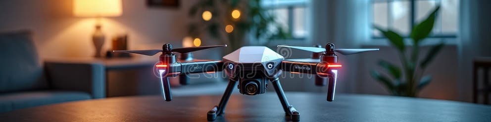 Advanced Black Drone with Led Lights on Table in Cozy Living Room Stock ...