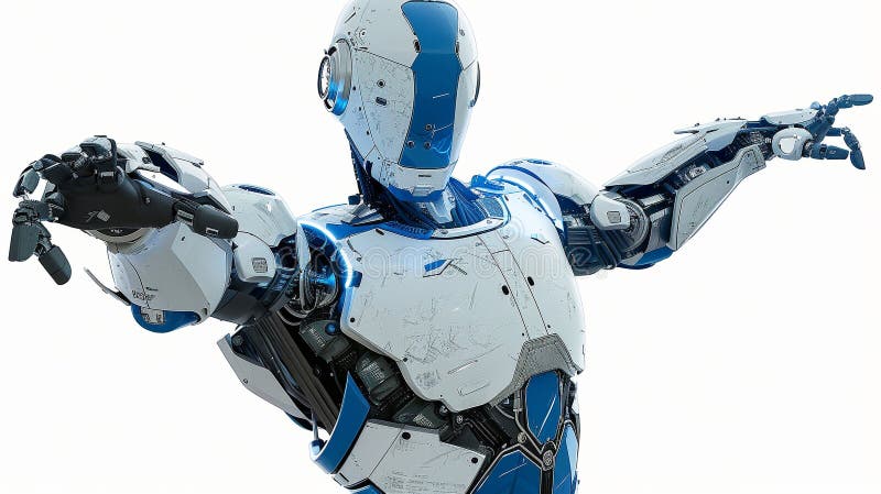 Advanced Blue Robot Posing stock photo. Image of hardware - 314114460