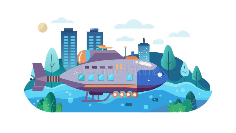 Advanced Blue Submarine in Modern City Waters, Vector Design Generative ...