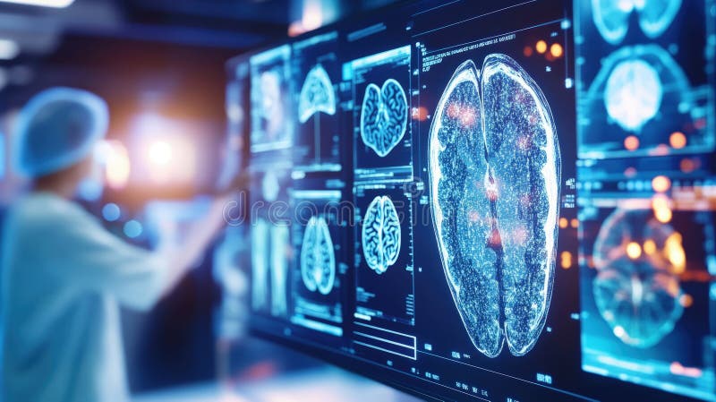 Advanced Brain Scan Images Displayed on a Digital Screen in a High-tech ...