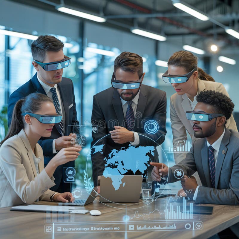 Advanced Business Team Using Augmented Reality for Global Data Analysis Stock Photo - Image of ...