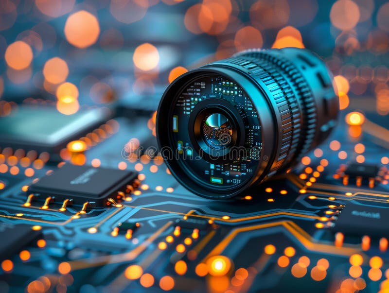 Advanced Camera Lens on Circuit Board Highlighting Modern Technology ...